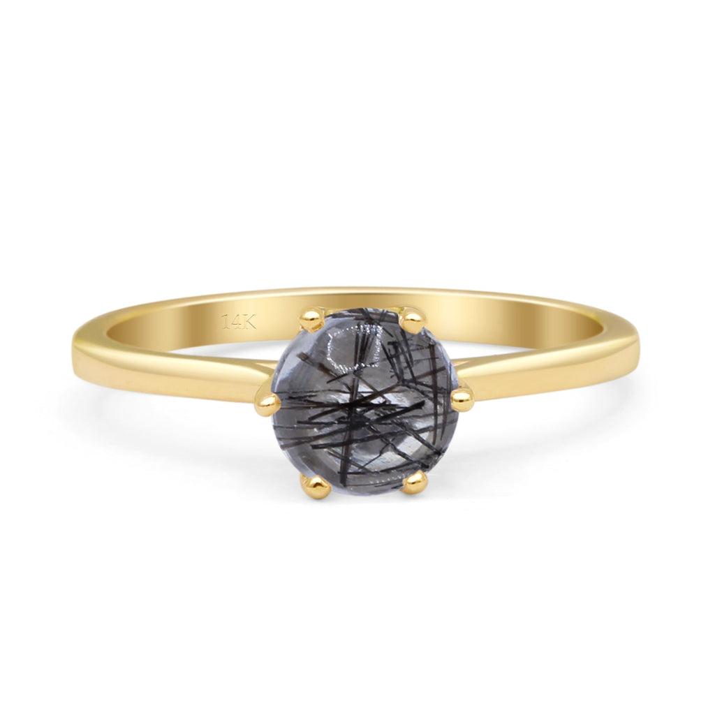14K Yellow Gold Art Deco Round Natural Rutilated Quartz Solitaire Ring ...