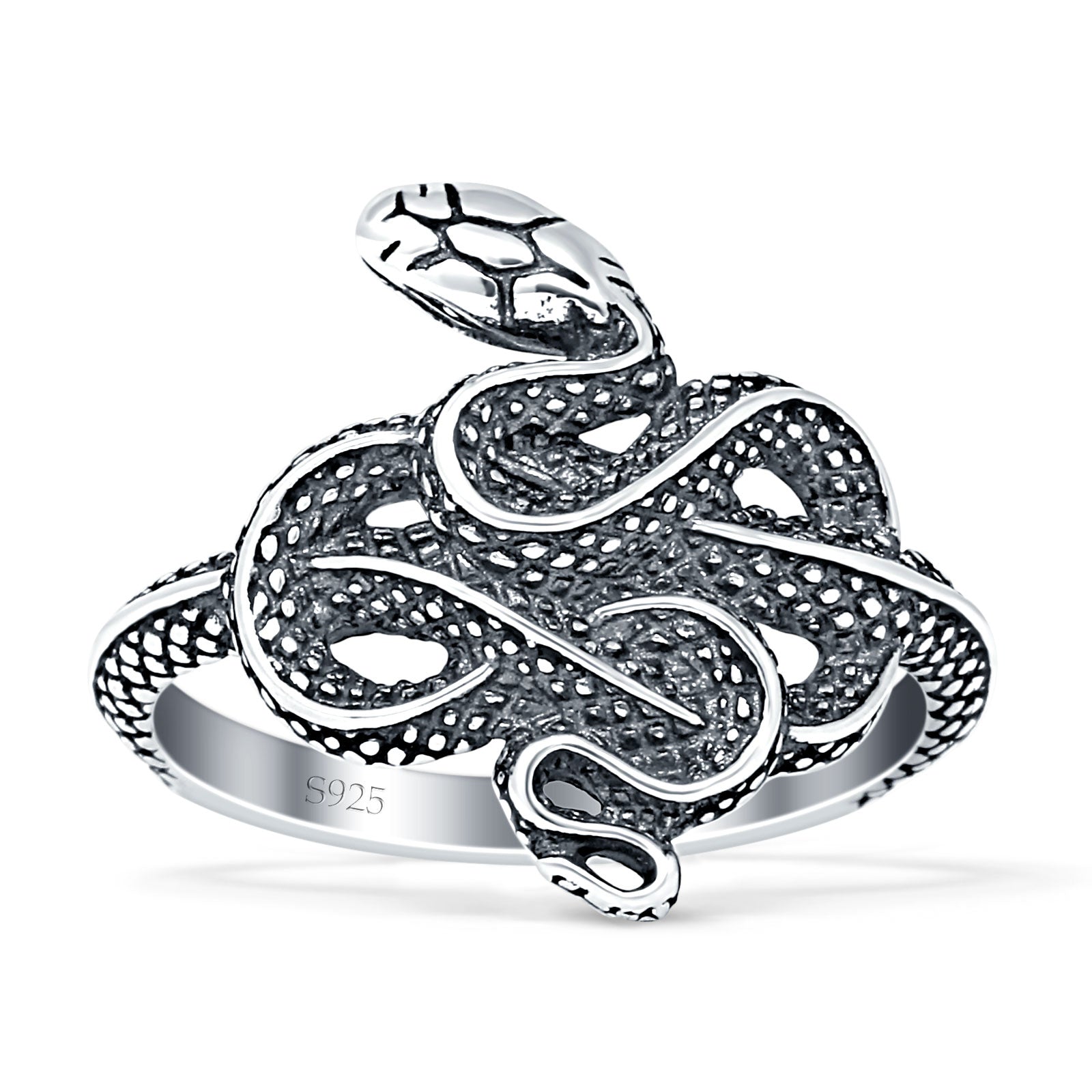 Art Deco 17.7mm Oxidized Snake Ring Vintage Style 925 Sterling Silver