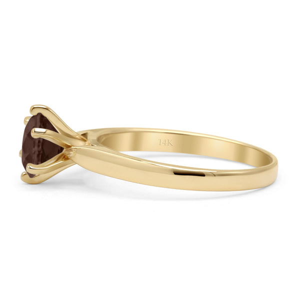 14K Yellow Gold Round Solitaire Natural Chocolate Smoky Quartz Ring ...