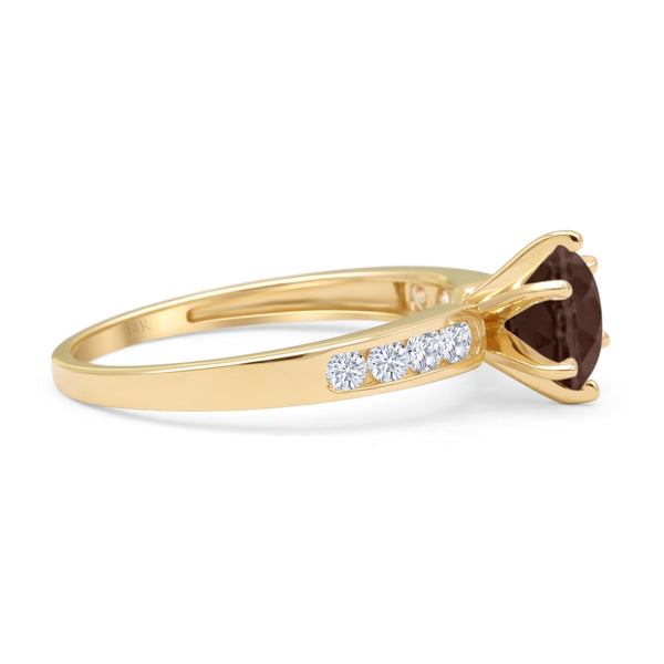 14K Yellow Gold Round Natural Chocolate Smoky Quartz Cathedral Ring ...