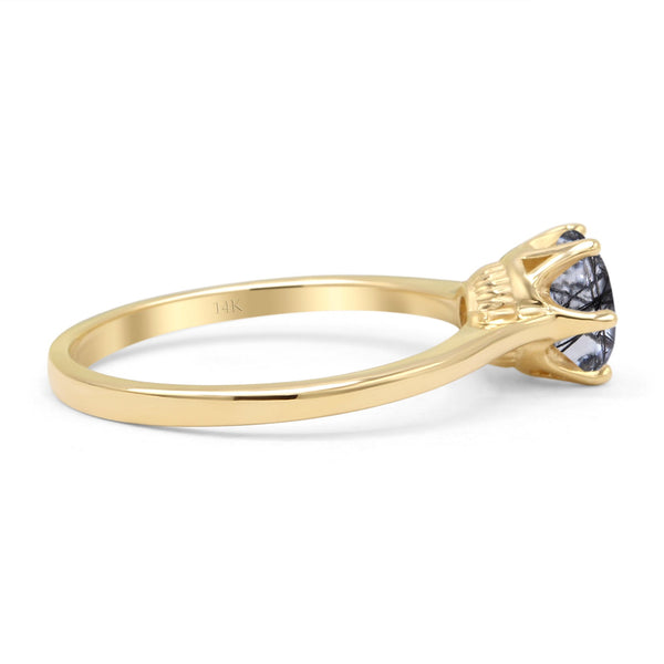 14K Yellow Gold Art Deco Round Natural Rutilated Quartz Solitaire Ring ...