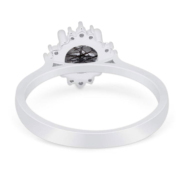 Art Deco Round Natural Rutilated Quartz Floral Ring 925 Sterling Silve ...