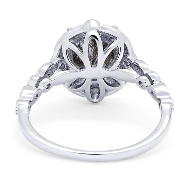 Art Deco Oval Natural Rutilated Quartz Wedding Ring 925 Sterling Silve ...