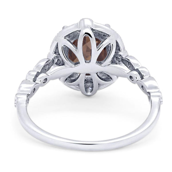 Art Deco Oval Natural Chocolate Smoky Quartz Wedding Ring 925 Sterling ...