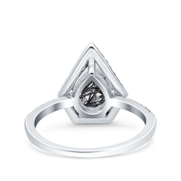 Pear Teardrop Natural Rutilated Quartz Pentagon Shaped Ring 925 Sterli ...