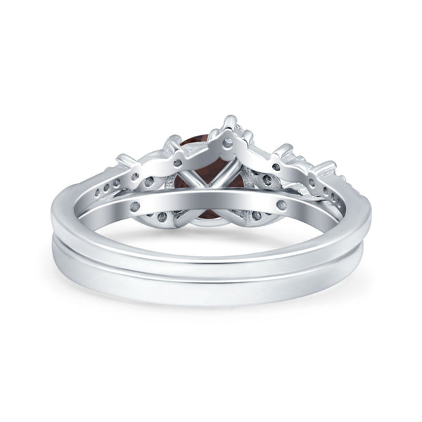 Vintage Style Round Natural Chocolate Smoky Quartz Two Piece Bridal Ri ...