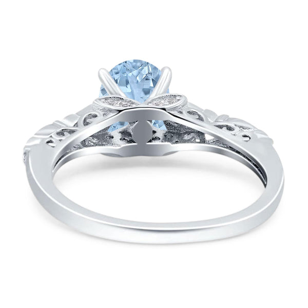 Oval Natural Aquamarine Leaf Filigree Ring 925 Sterling Silver – Blue ...