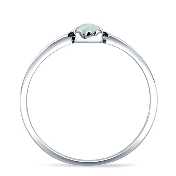 Minimalist 8mm Lab Created White Opal Beaded Bali Ring 925 Sterling Si ...