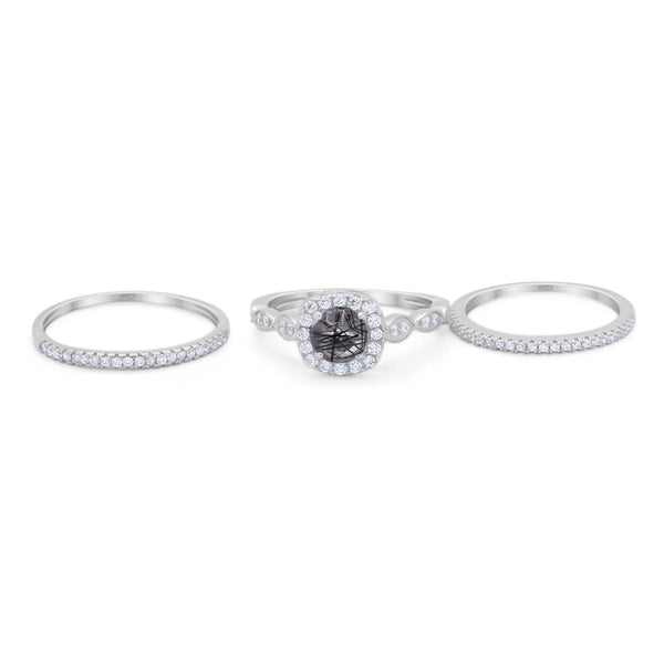 Vintage Style Three Piece Round Natural Rutilated Quartz Bridal Ring 9 ...