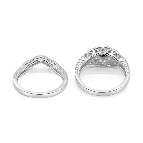 Two Piece Round Natural Rutilated Quartz Wedding Set Ring 925 Sterling ...