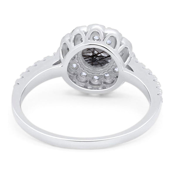 Vintage Style Round Natural Rutilated Quartz Halo Flower Ring 925 Ster ...