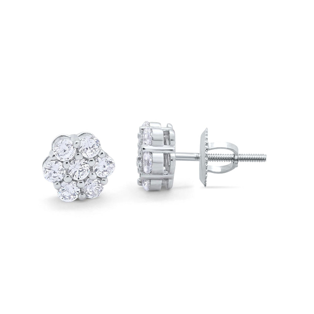 Cluster Earrings 7-Stone Round Cubic Zirconia 925 Sterling Silver Scre ...
