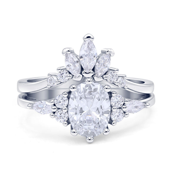 Two Piece Oval Vintage Style Bridal Engagement Ring Cubic Zirconia 925 ...