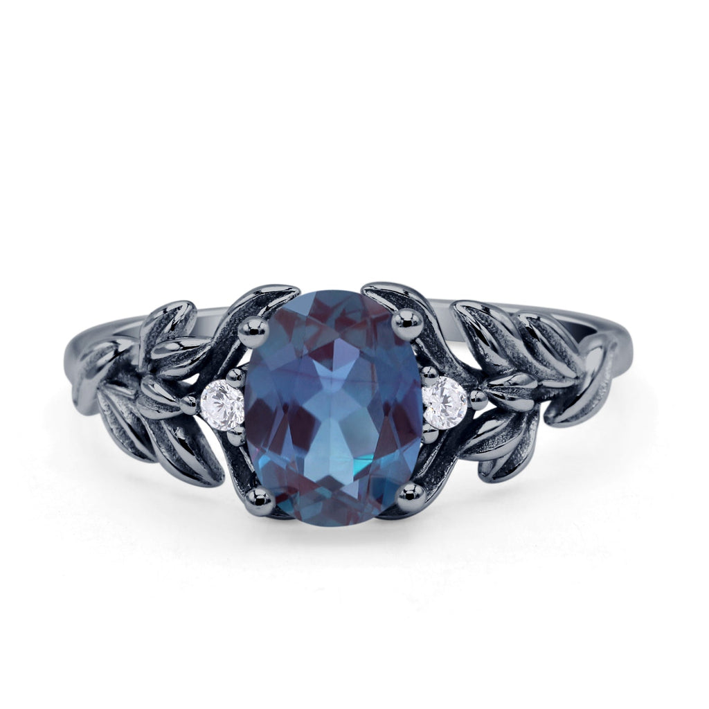 Leaf Style Oval Lab Alexandrite Vintage Engagement Ring – Blue Apple ...