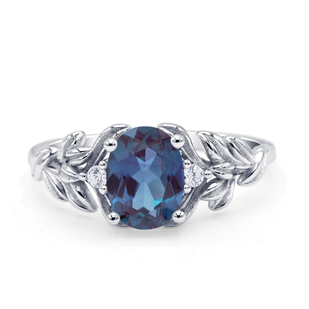 Leaf Style Oval Lab Alexandrite Vintage Engagement Ring – Blue Apple ...
