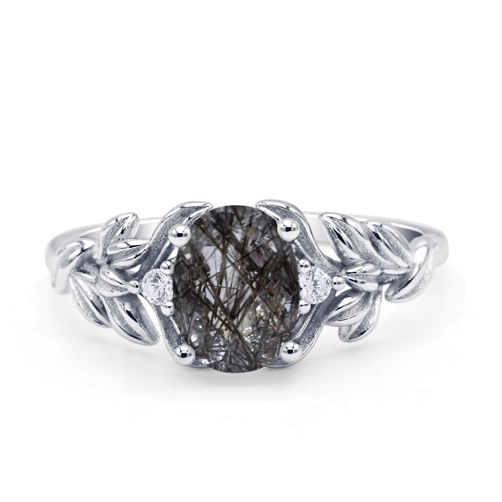 Leaf Style Oval Natural Rutilated Quartz Vintage Engagement Ring – Blue ...