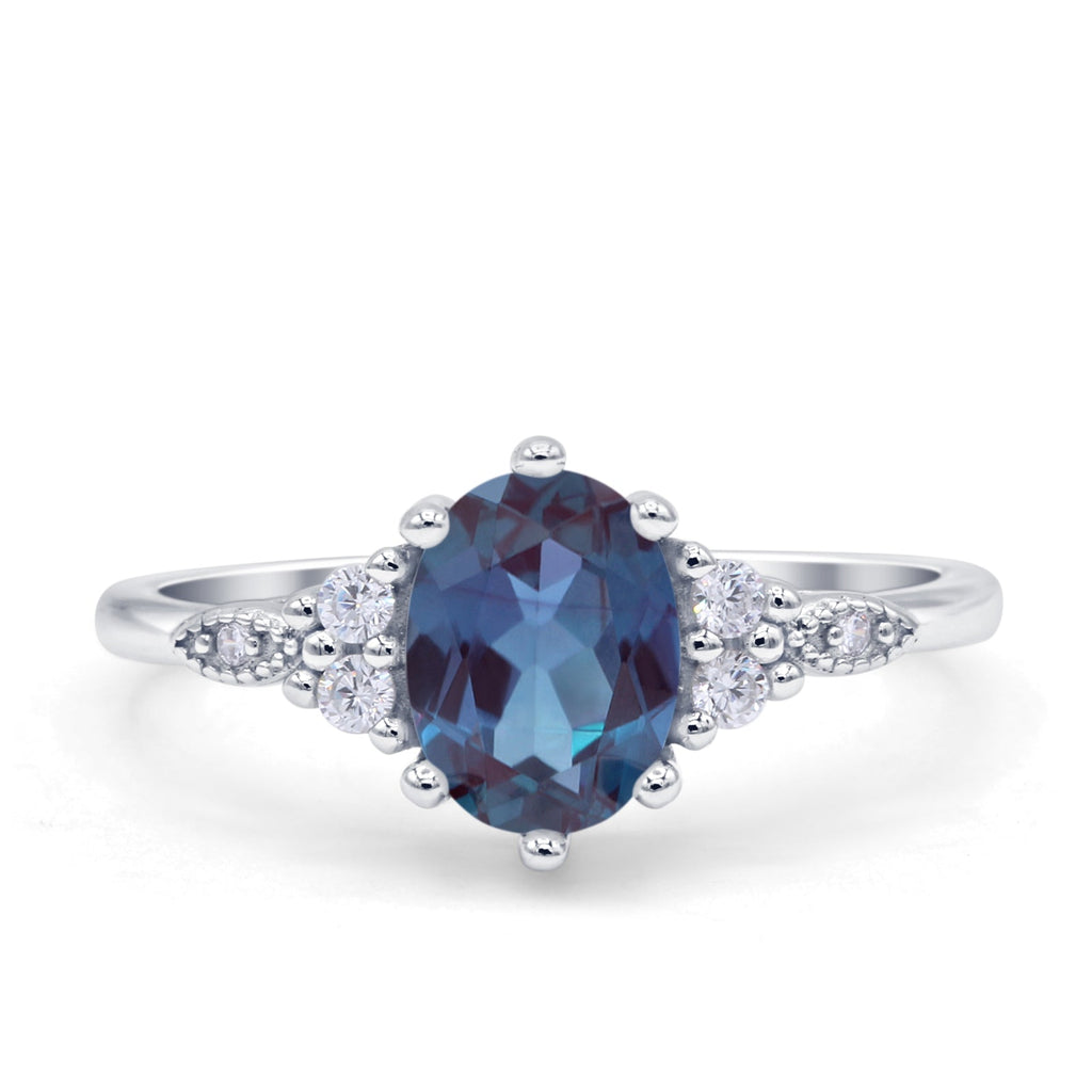 Antique Style Oval Lab Alexandrite Art Deco Engagement Ring – Blue ...
