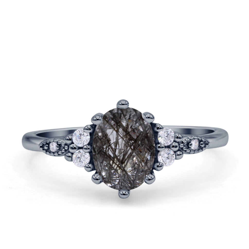 Antique Style Oval Natural Rutilated Quartz Art Deco Engagement Ring ...