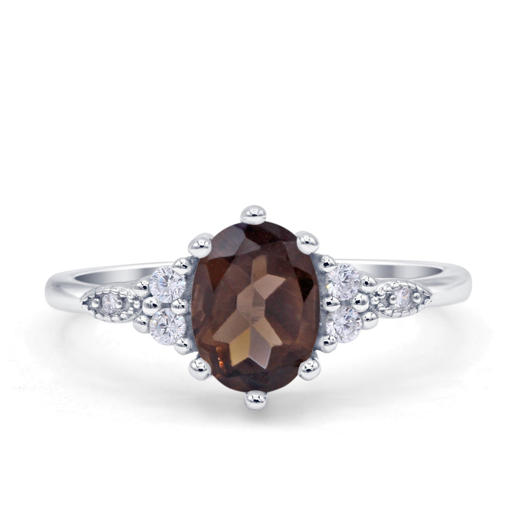 Antique Style Oval Natural Smoky Quartz Art Deco Engagement Ring – Blue ...