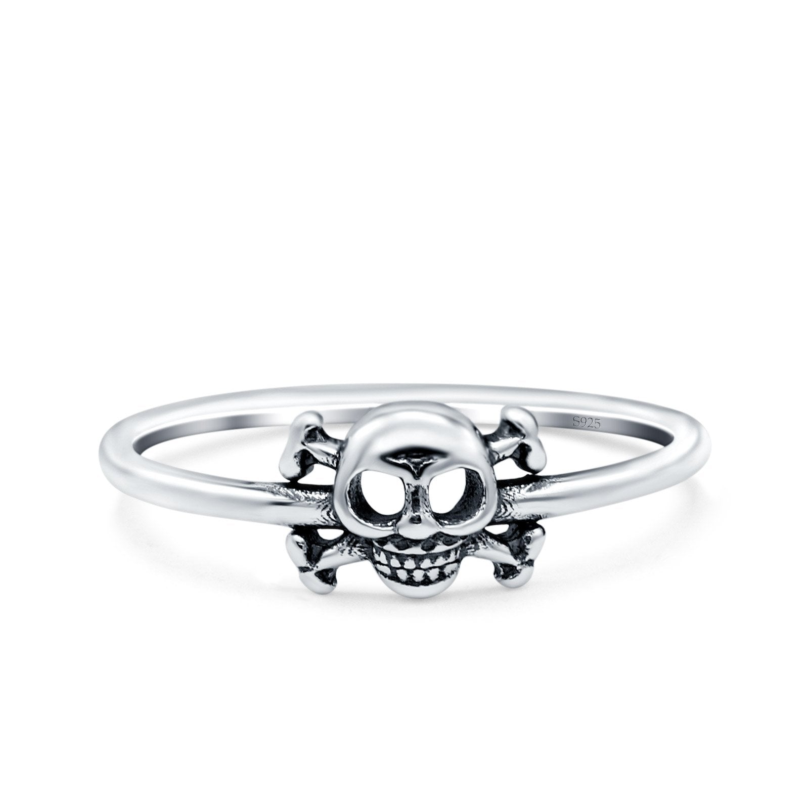 Skull Crossbones Ring Oxidized Band Solid 925 Sterling Silver Thumb Ring 6.2mm