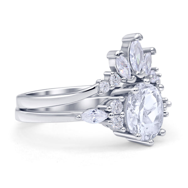 Two Piece Oval Vintage Style Bridal Engagement Ring Cubic Zirconia 925 ...