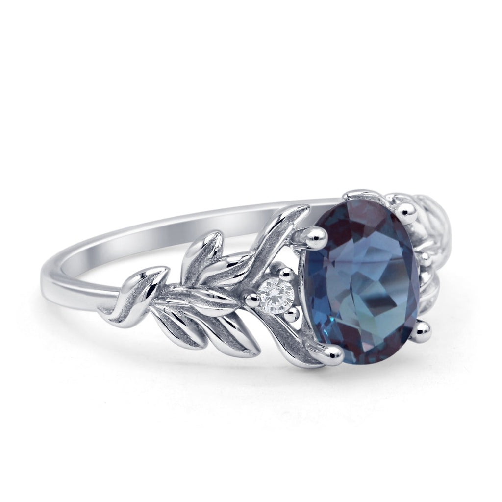 Leaf Style Oval Lab Alexandrite Vintage Engagement Ring – Blue Apple ...