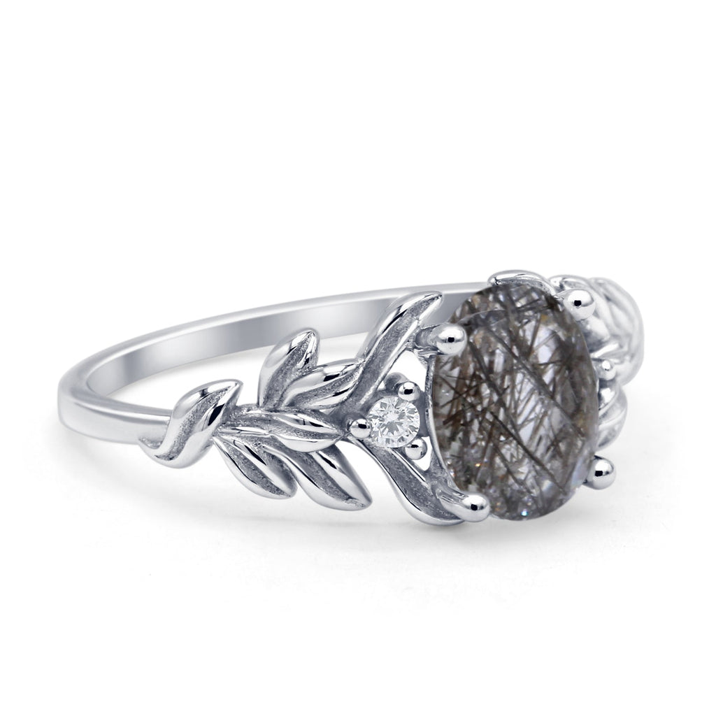 Leaf Style Oval Natural Rutilated Quartz Vintage Engagement Ring – Blue ...