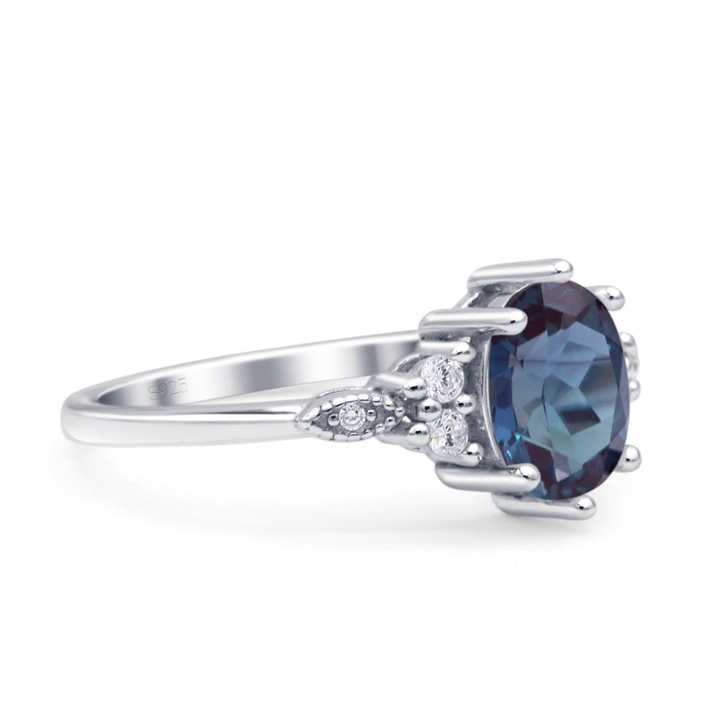 Antique Style Oval Lab Alexandrite Art Deco Engagement Ring – Blue ...