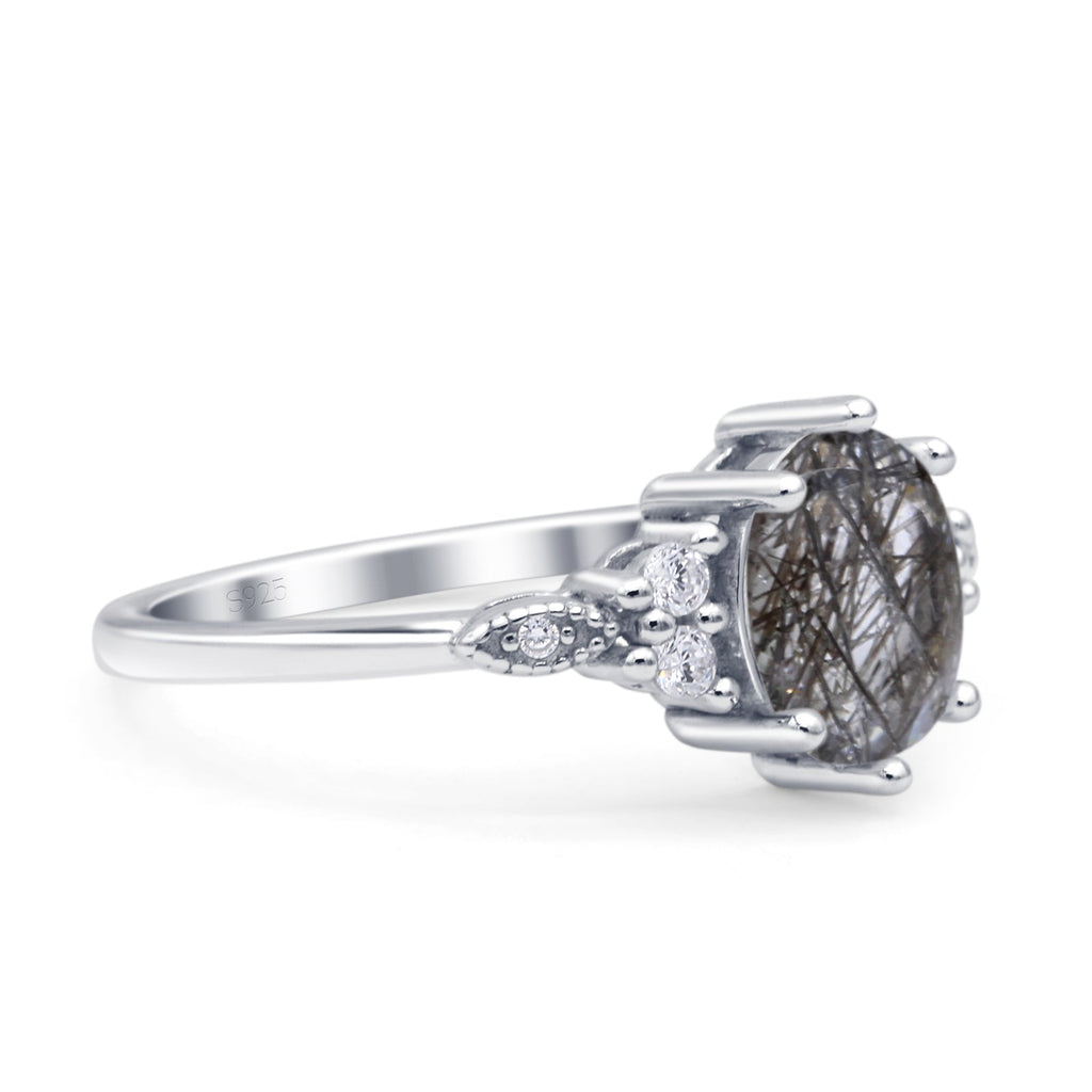Antique Style Oval Natural Rutilated Quartz Art Deco Engagement Ring ...