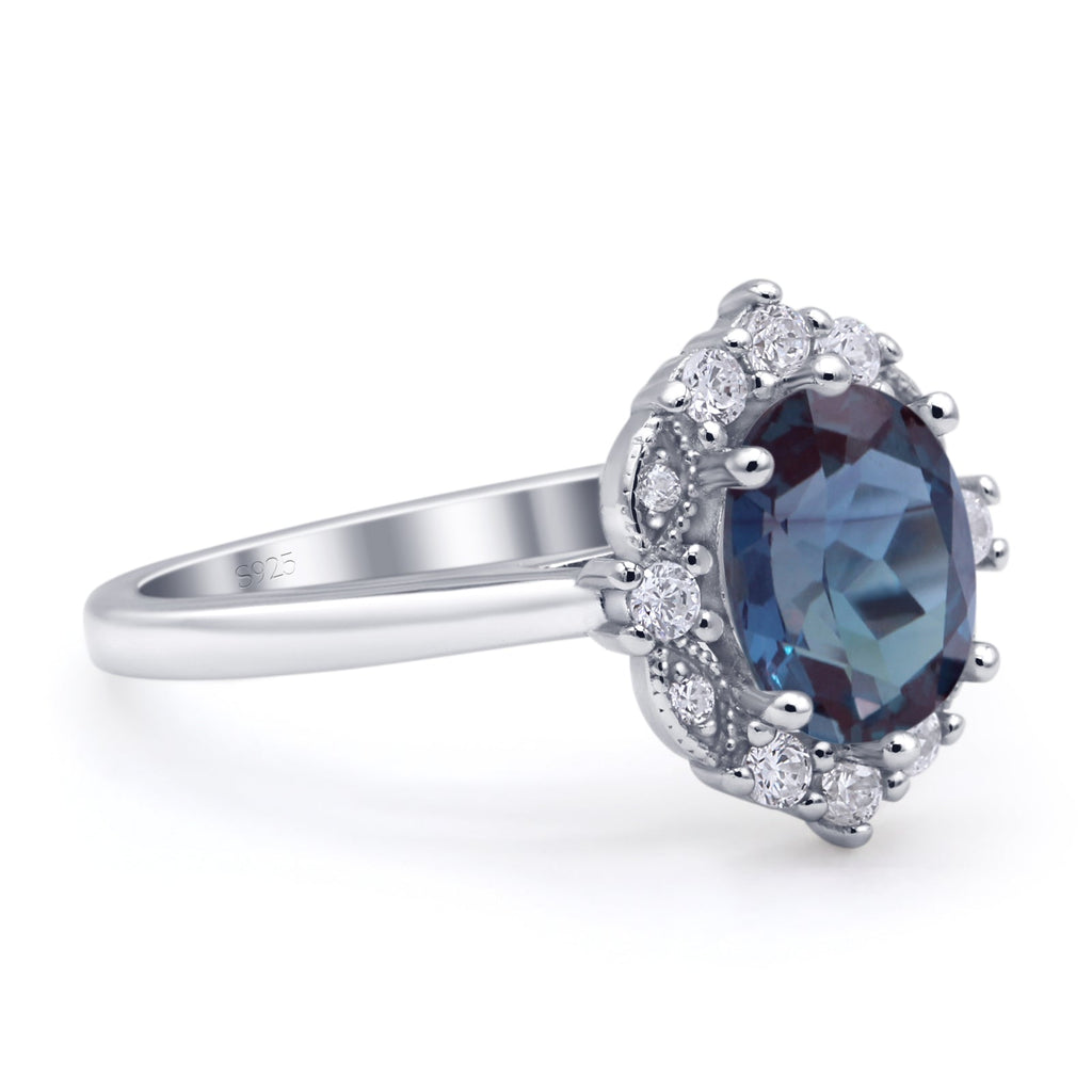 Halo Ballerina Style Oval Lab Alexandrite Solitaire Engagement Ring ...