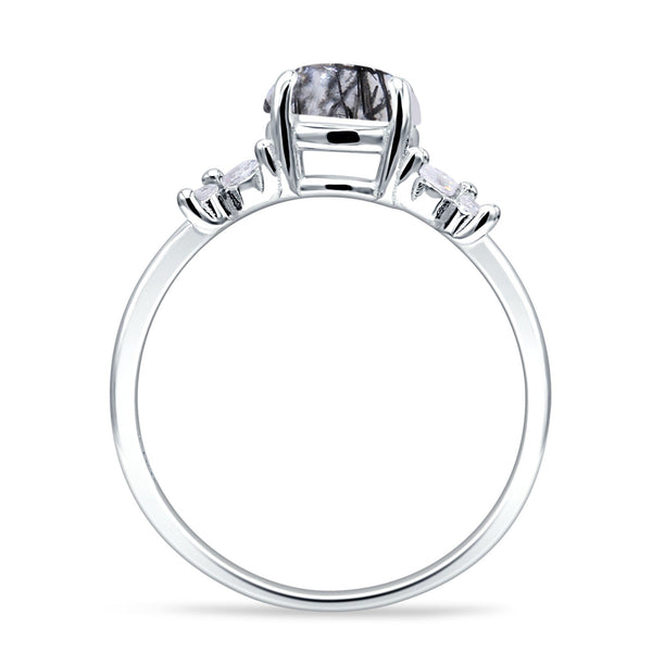 Art Deco Round Butterfly Ring Natural Rutilated Quartz 925 Sterling Si ...