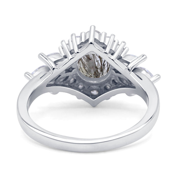 Art Deco Round Natural Rutilated Quartz Engagement Ring With CZ Accent ...