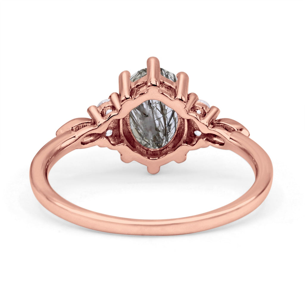 Antique Style Oval Natural Rutilated Quartz Art Deco Engagement Ring ...