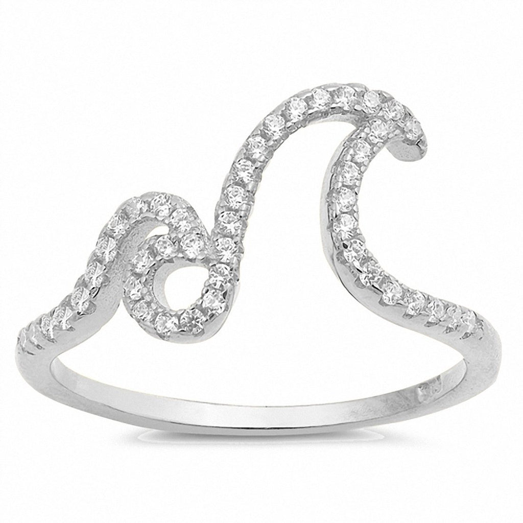 Double Wave Ring Round Pave Simulated Stone 925 Sterling Silver Choose ...