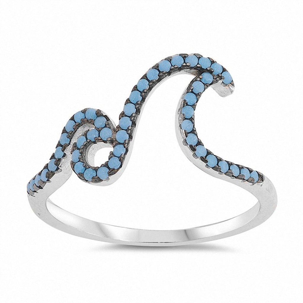 Double Wave Ring Round Pave Simulated Stone 925 Sterling Silver Choose ...