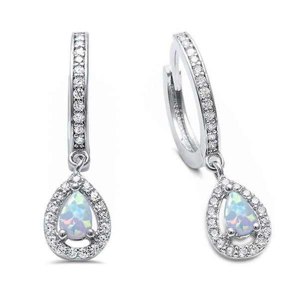 25mm Halo Teardrop Bridal Earrings Leverback Pear Lab Created Opal Rou ...