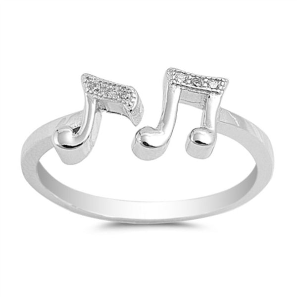Double Music Note Ring Solid 925 Sterling Silver Round Clear White Top ...